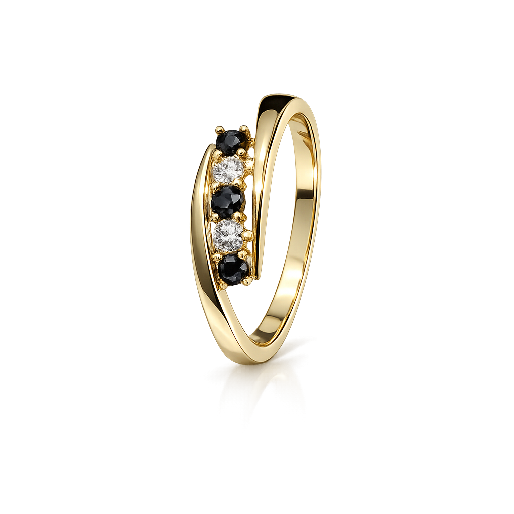 Yellow Gold Ring with 3 Sapphire and 3 Diamonds 10k – Golden Star Jewellery
