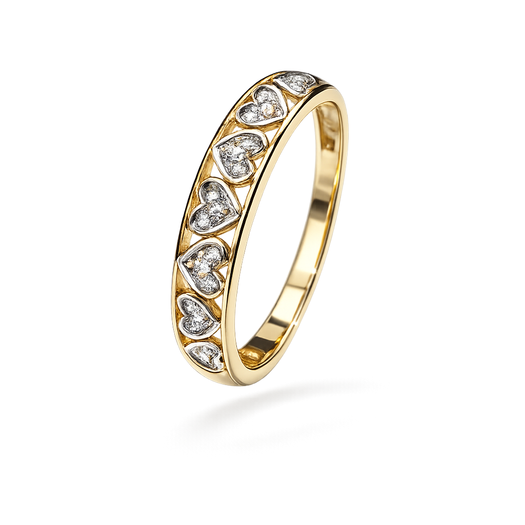 Yellow and White Gold Heart-Shaped Diamond Channel-Set Half-Eternity B ...